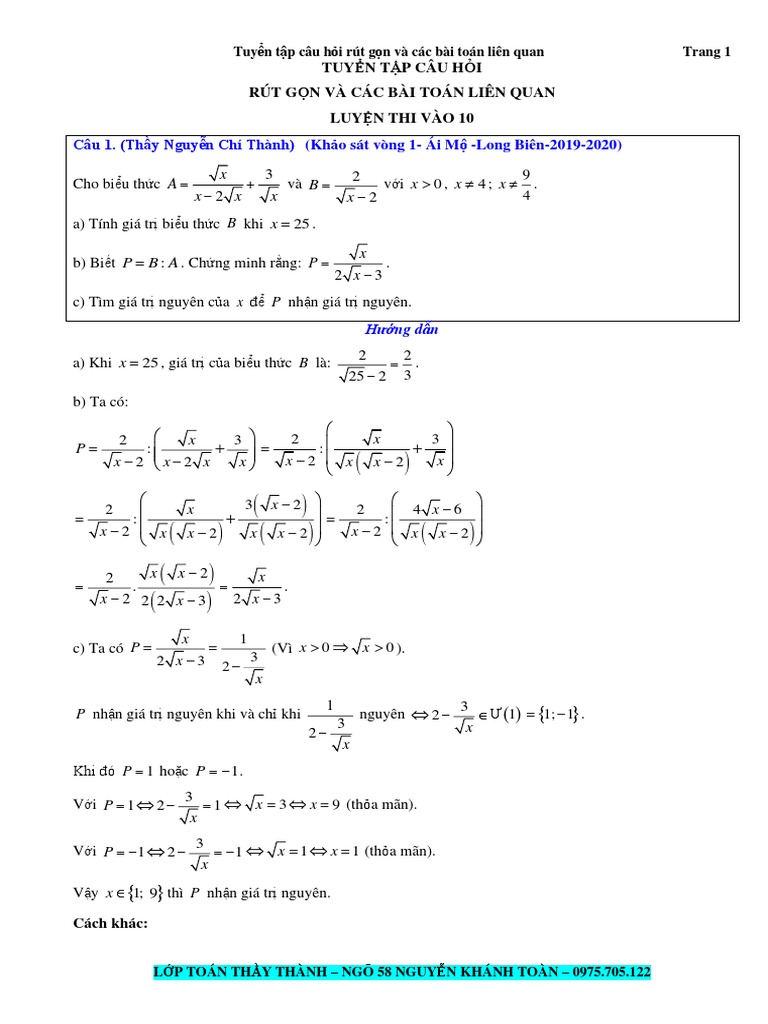 200 Bai Tap Rut Gon Bieu Thuc Va Bai Toan Lien Quan Trong de Thi Vao 10 Mon Toan | PDF