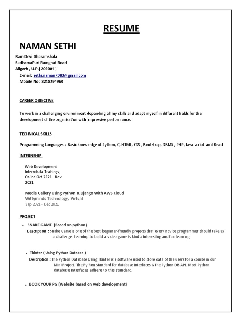 Naman Sethi Final Resume | PDF | Databases | Web Development