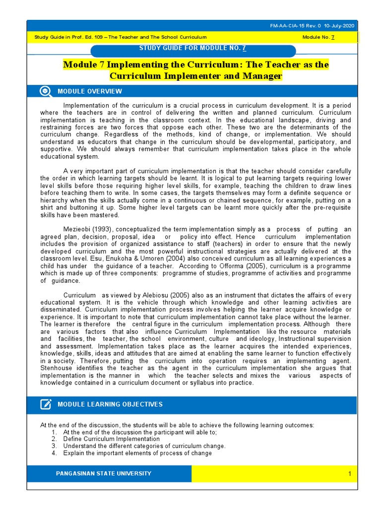Module 7 ProfEd 109 | PDF | Curriculum | Teachers