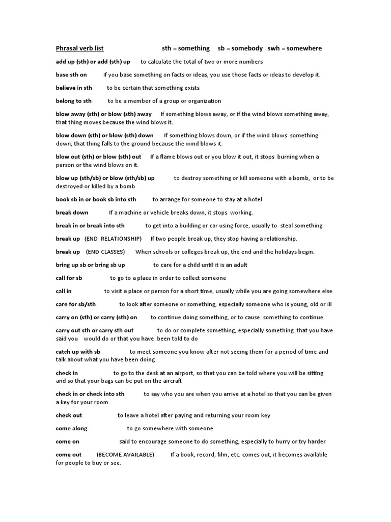 B1 Phrasal Verb List Revised | PDF