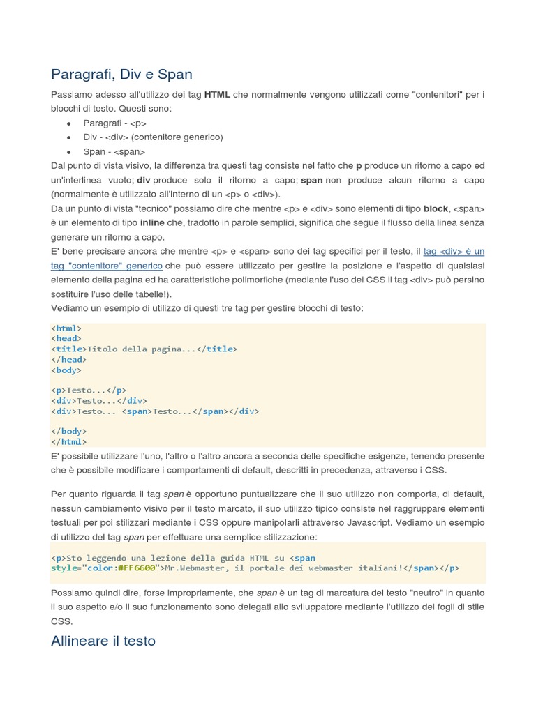Paragrafi Div e Span | PDF