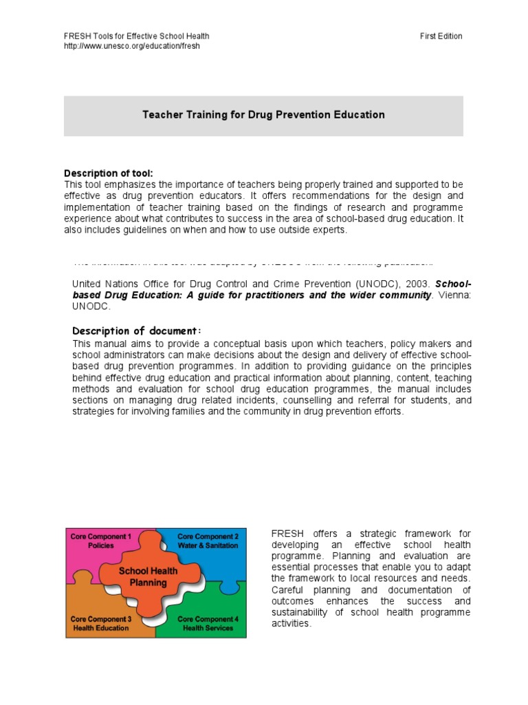 Teacher Training For Drug Prevention Education: Description of Tool ...