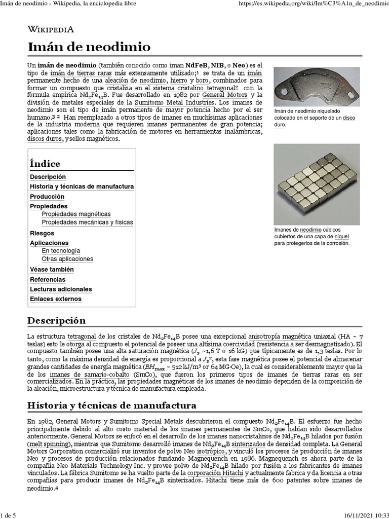 Imán de Neodimio - Wikipedia, La Enciclopedia Libre | PDF | Ciencia de ...