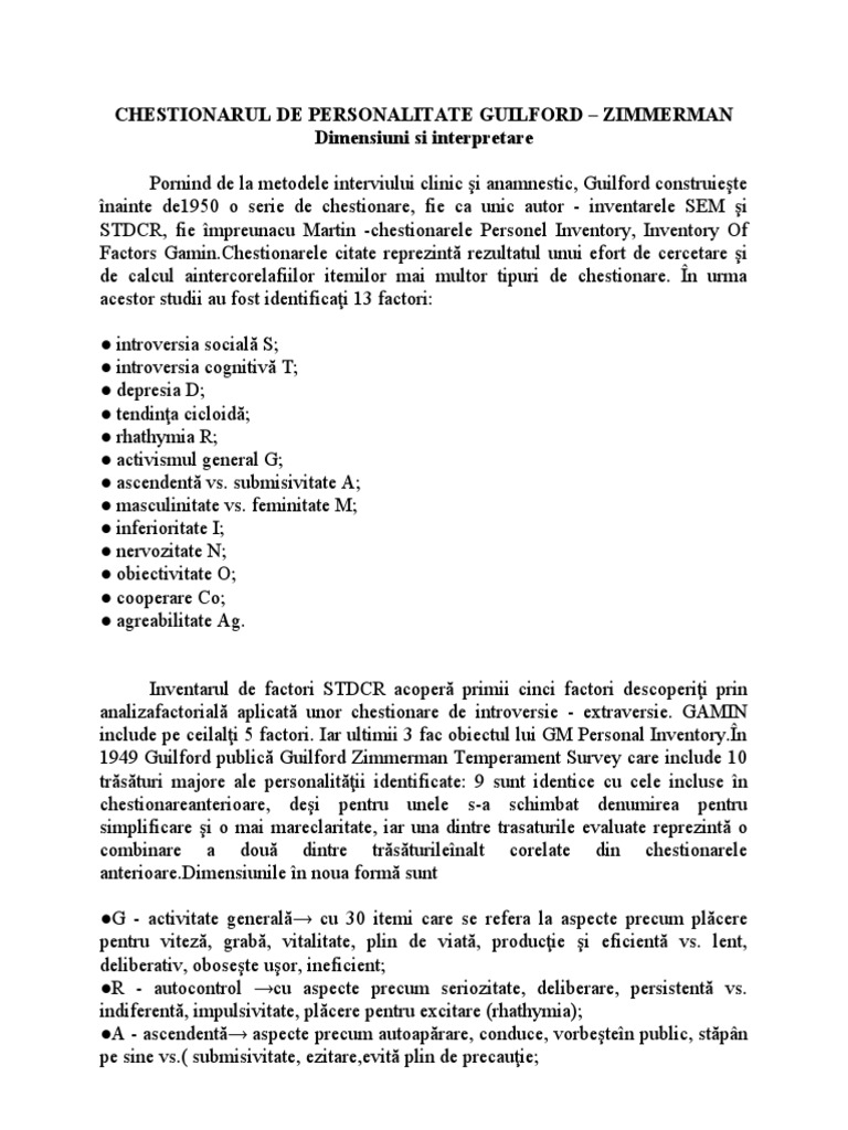 Chestionarul de Personalitate Guilford Zimmerman | PDF