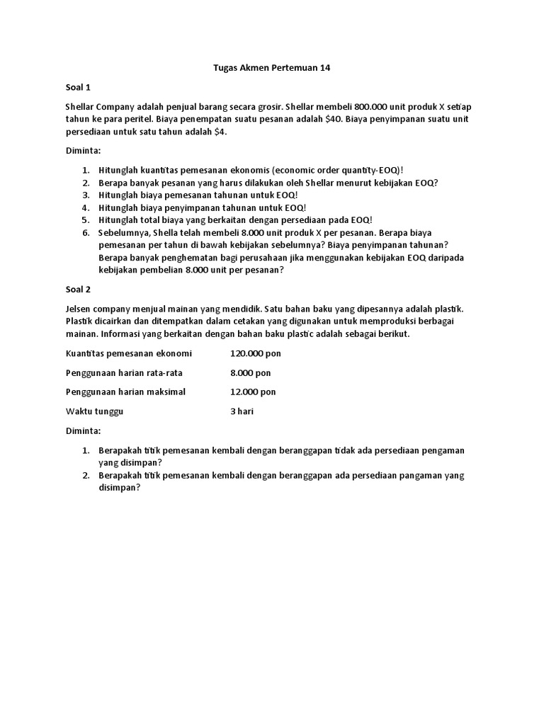 Tugas Akmen Pertemuan 14 Manajemen Persediaan | PDF