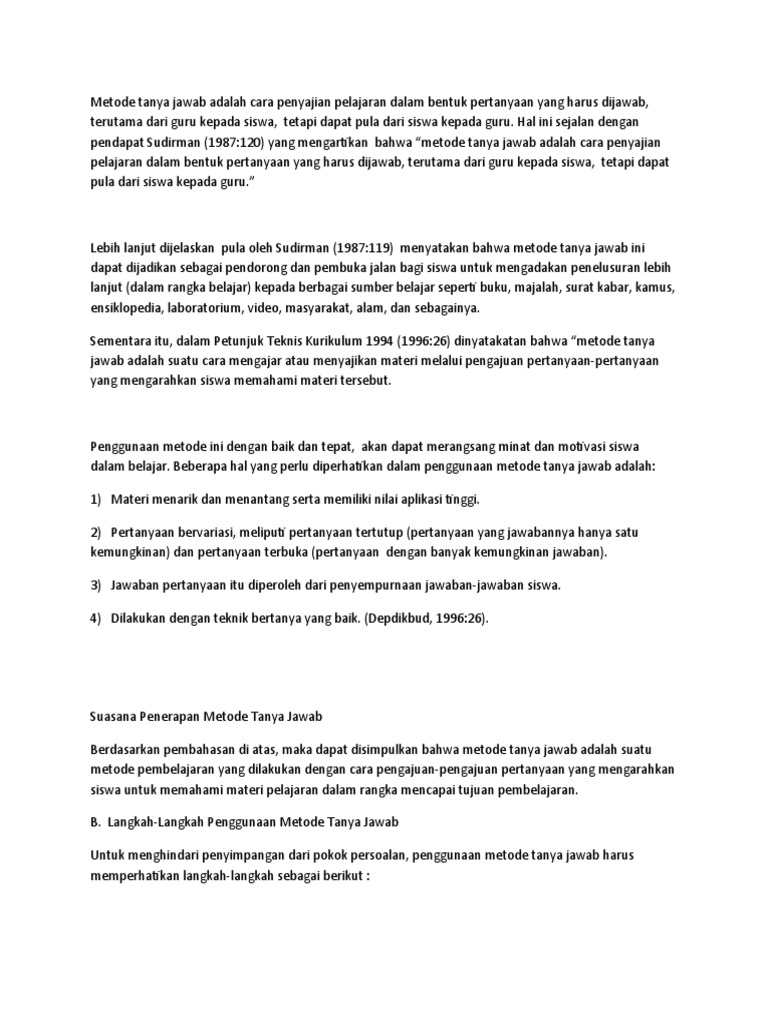 Metode Tanya Jawab | PDF | Karier & Perkembangan | Kesehatan Holistik