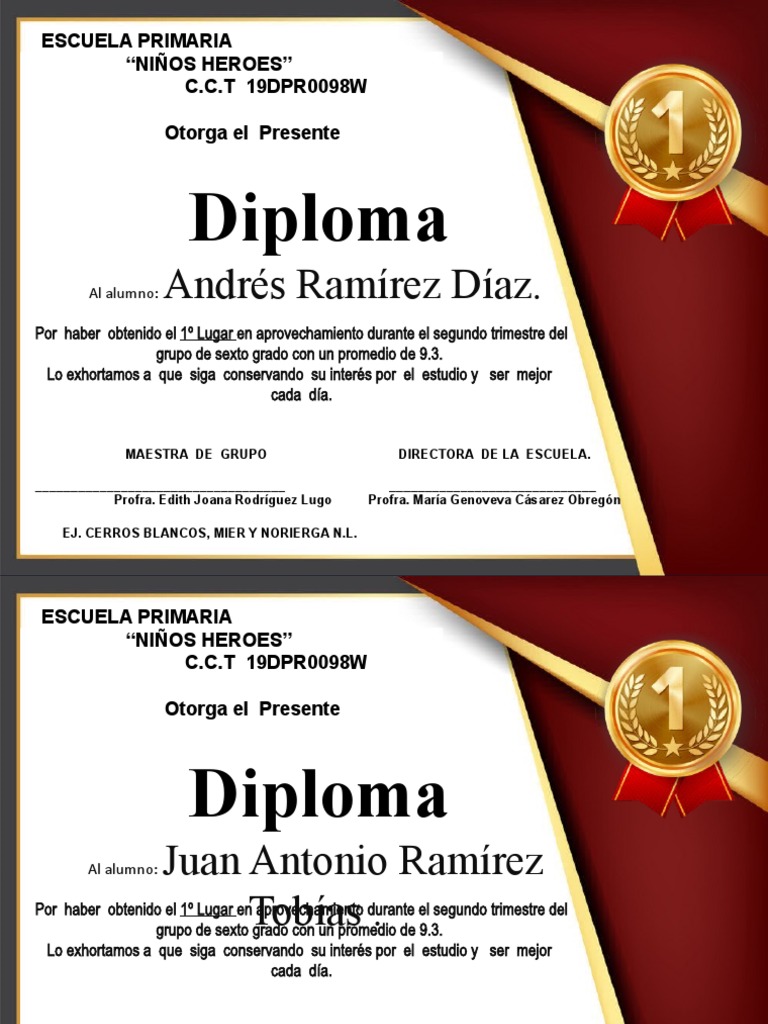 Diplomas de Aprovechamiento Escolar | PDF