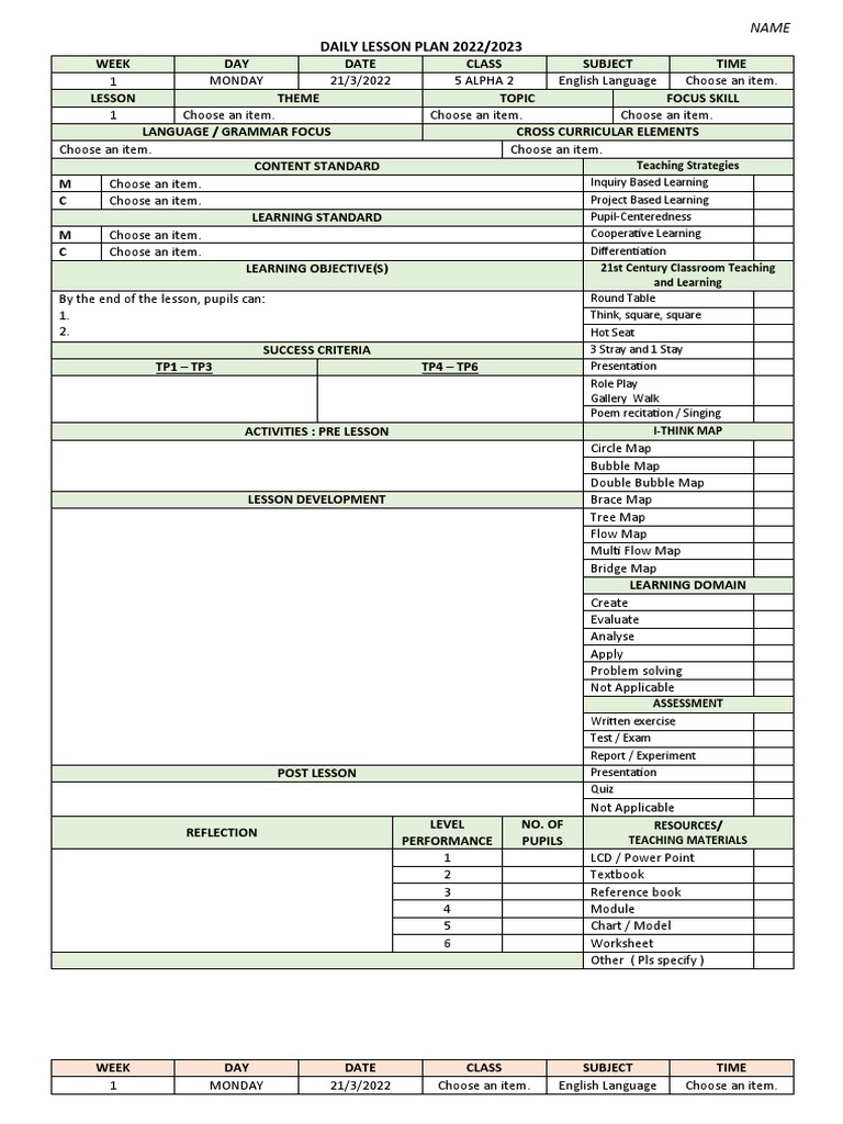 DAILY LESSON PLAN 2022/2023: Teaching Strategies | PDF | Lesson Plan ...