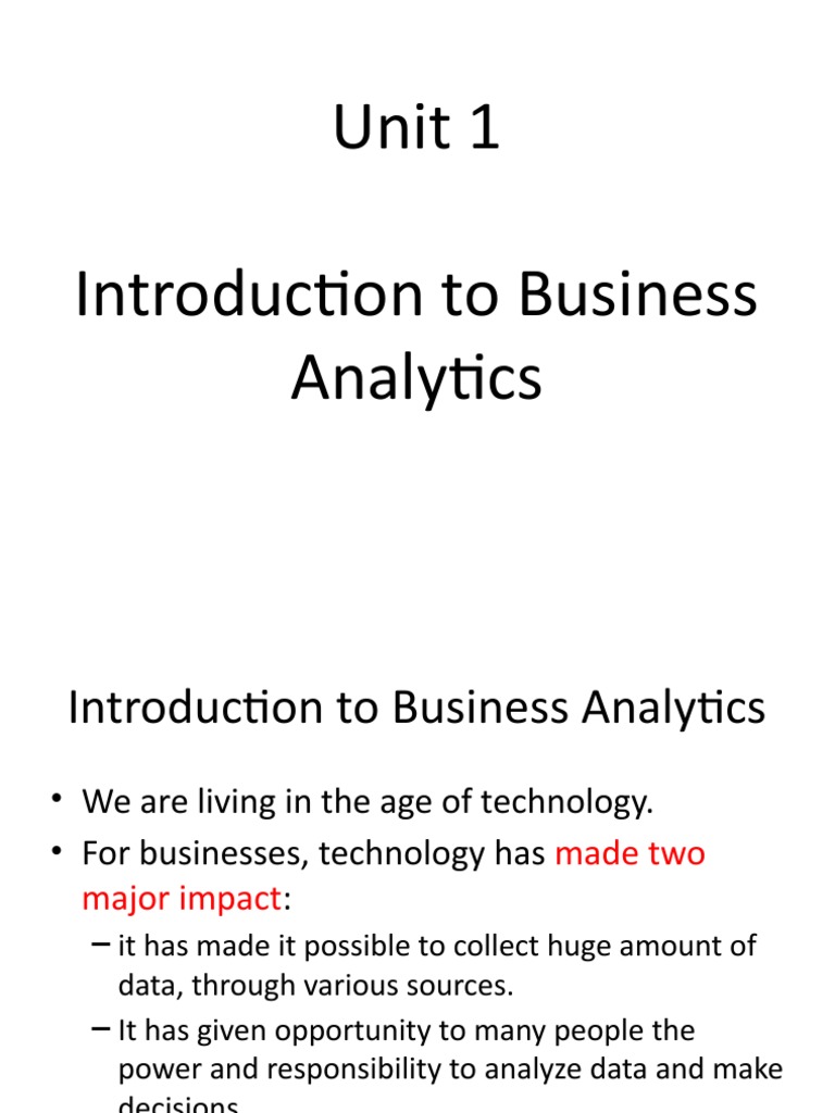 Unit 1 Introduction To Business Analytics | PDF | Analytics | Business ...