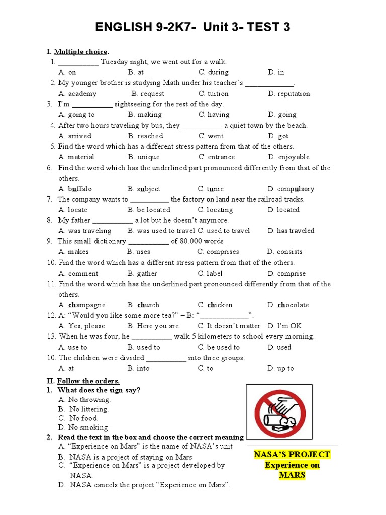 English 9 - Unit 3 - Test 3 | PDF
