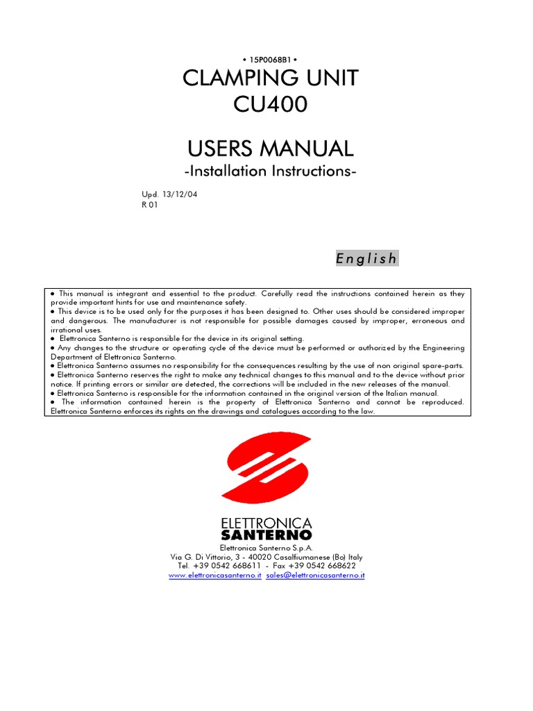 Clamping Unit CU400 Users Manual: - Installation Instructions ...