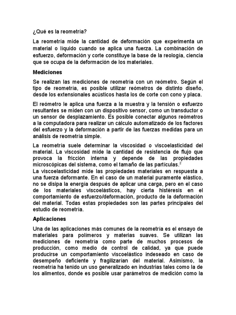 Reometría: Medición de Deformación y Flujo | PDF | Reología ...