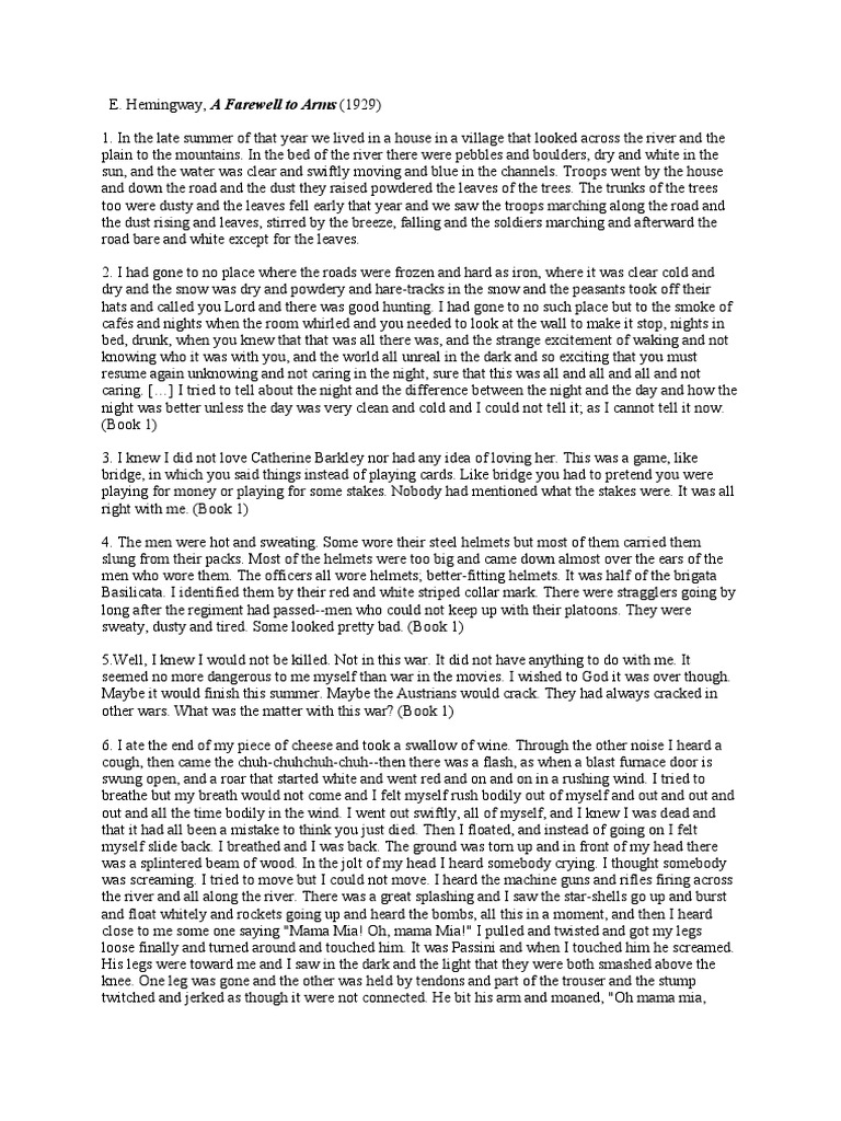A Farewell to Arms: Excerpts from Hemingway's Classic Novel About Love ...