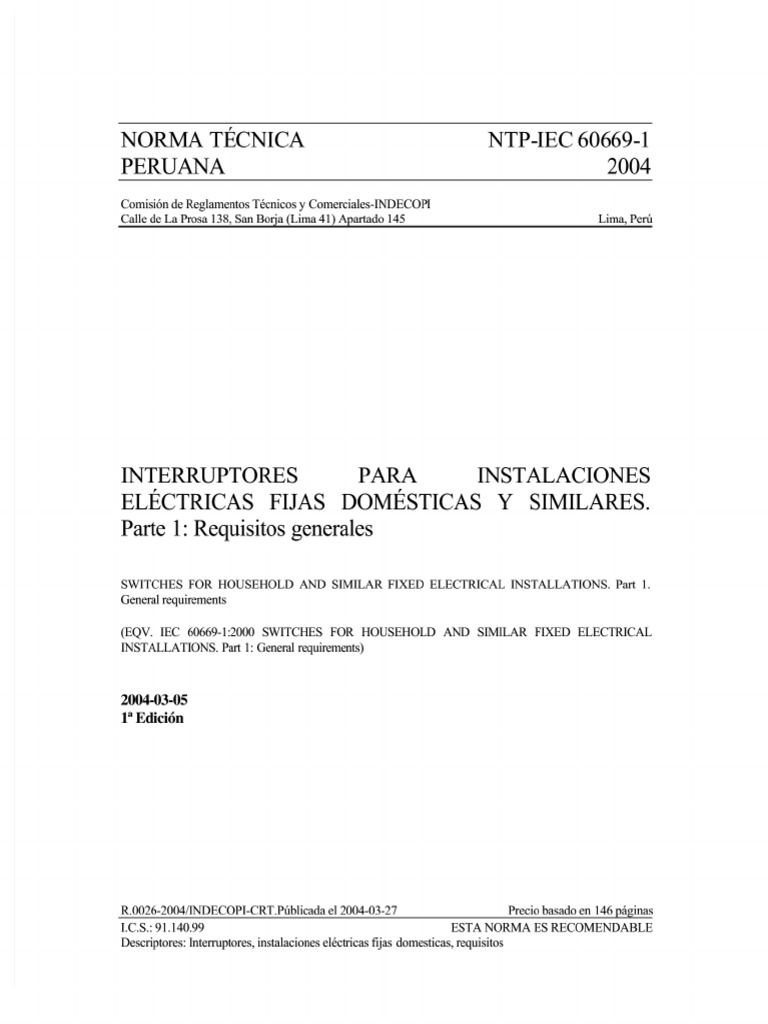 (PDF) NTP NTP IEC 60669 1.2004 Interruptores para Instalaciones ...