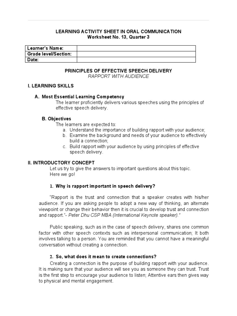 Build Audience Rapport | PDF | Learning | Nonverbal Communication