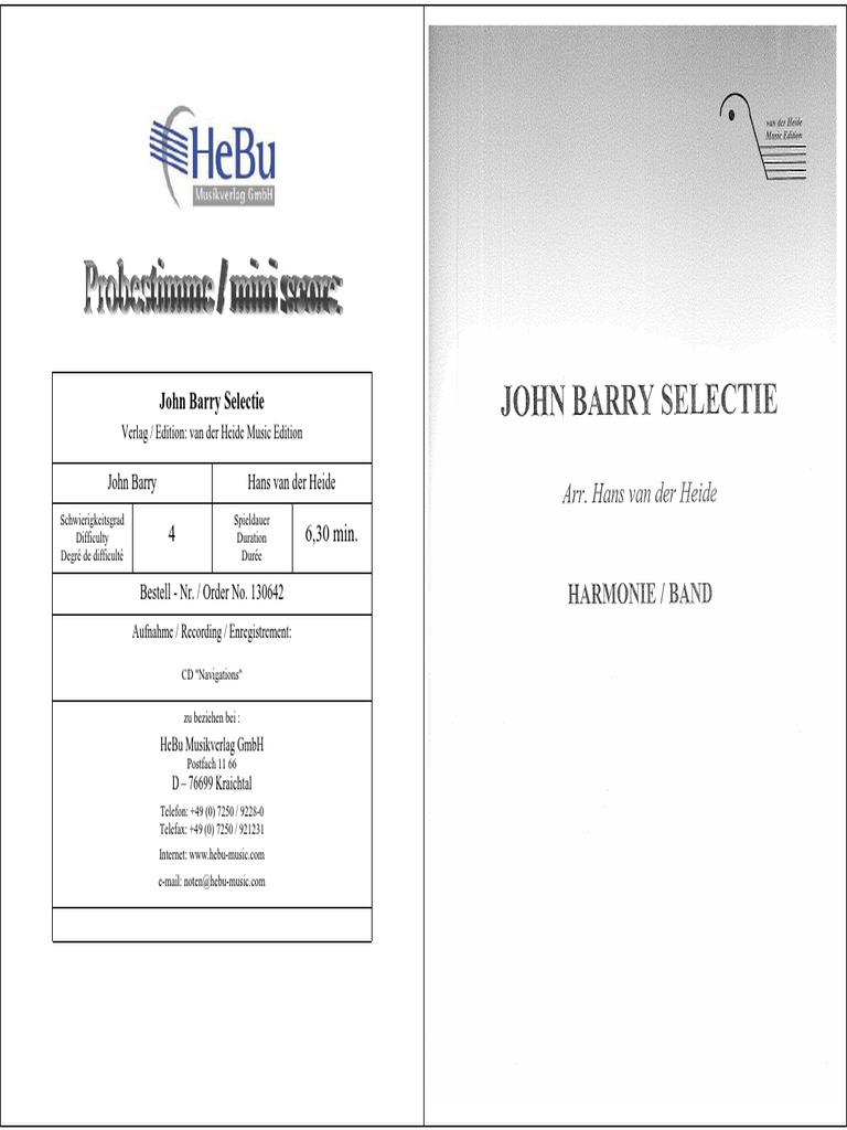 John Barry Selection - Hans Van Der Heide | PDF