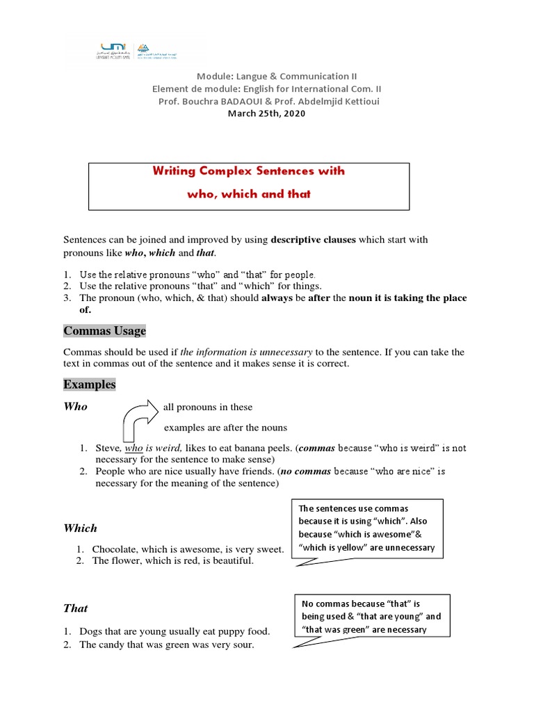 Writing Complex Sentences | PDF | Comma | Sentence (Linguistics)