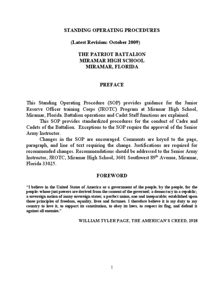 JROTC SOP for Miramar High School | PDF | Sergeant | Company (Military ...