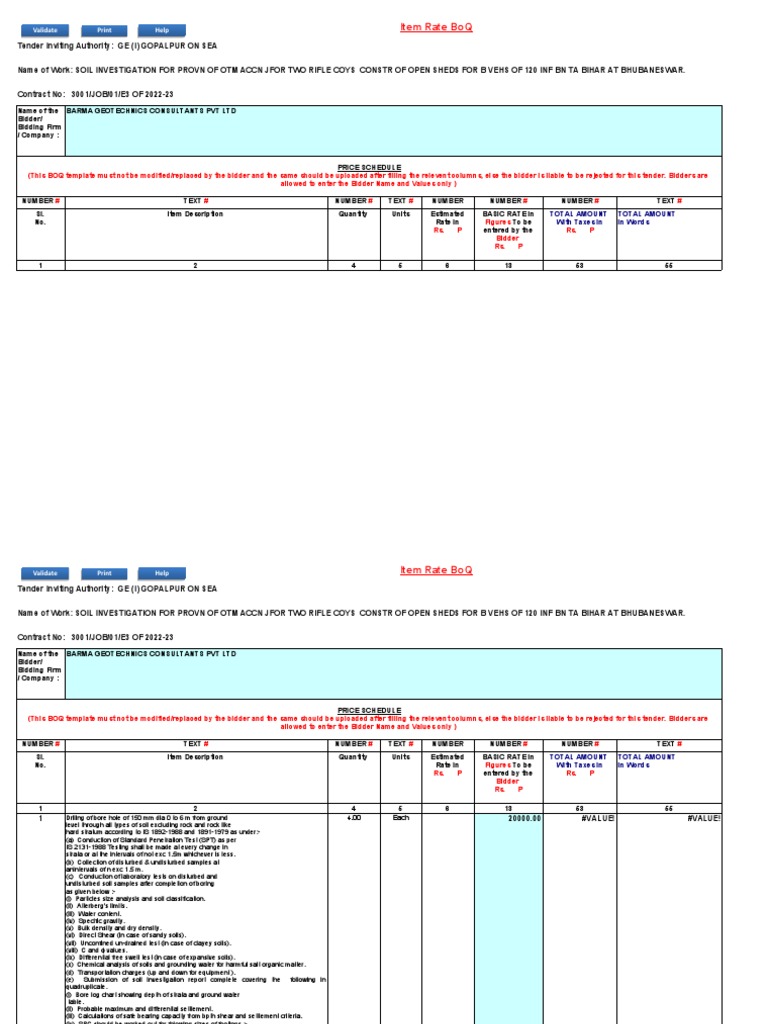 Item Rate Boq: Validate Print Help | PDF | Earth Sciences