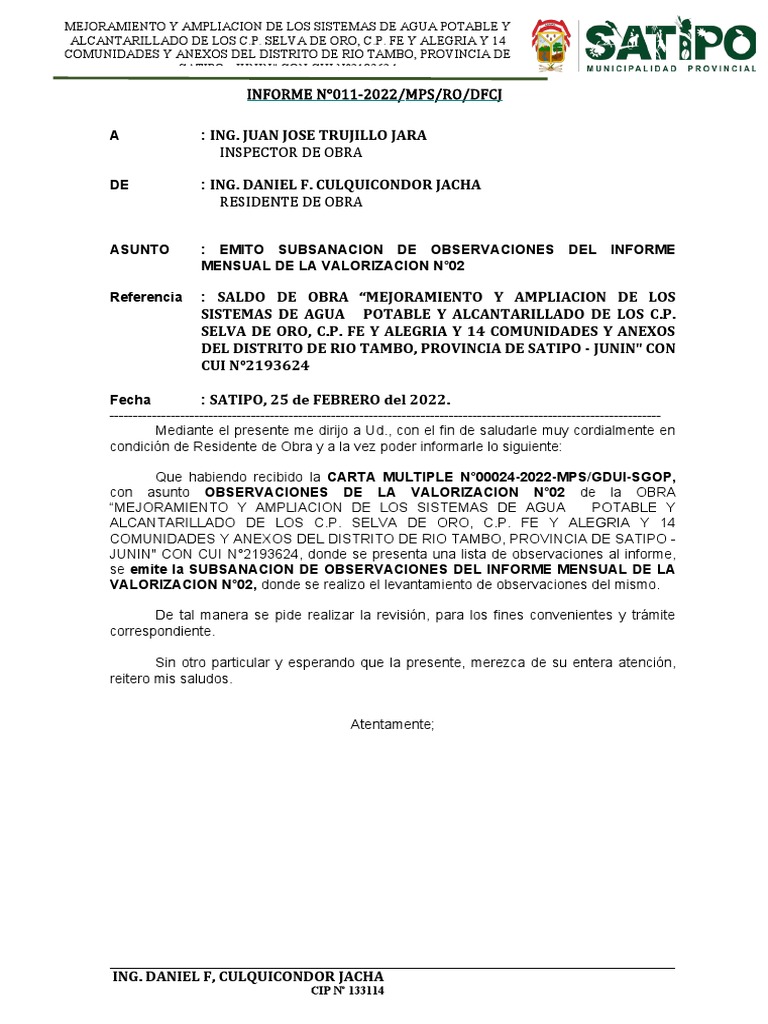 6.informe #11-2022-Levantamiento de Obs. Valo #02 | PDF | Derecho