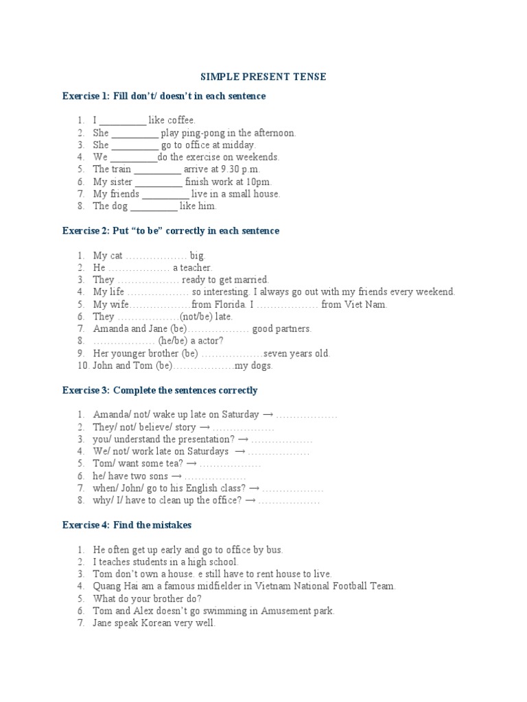SIMPLE PRESENT TENSE Exercise | PDF