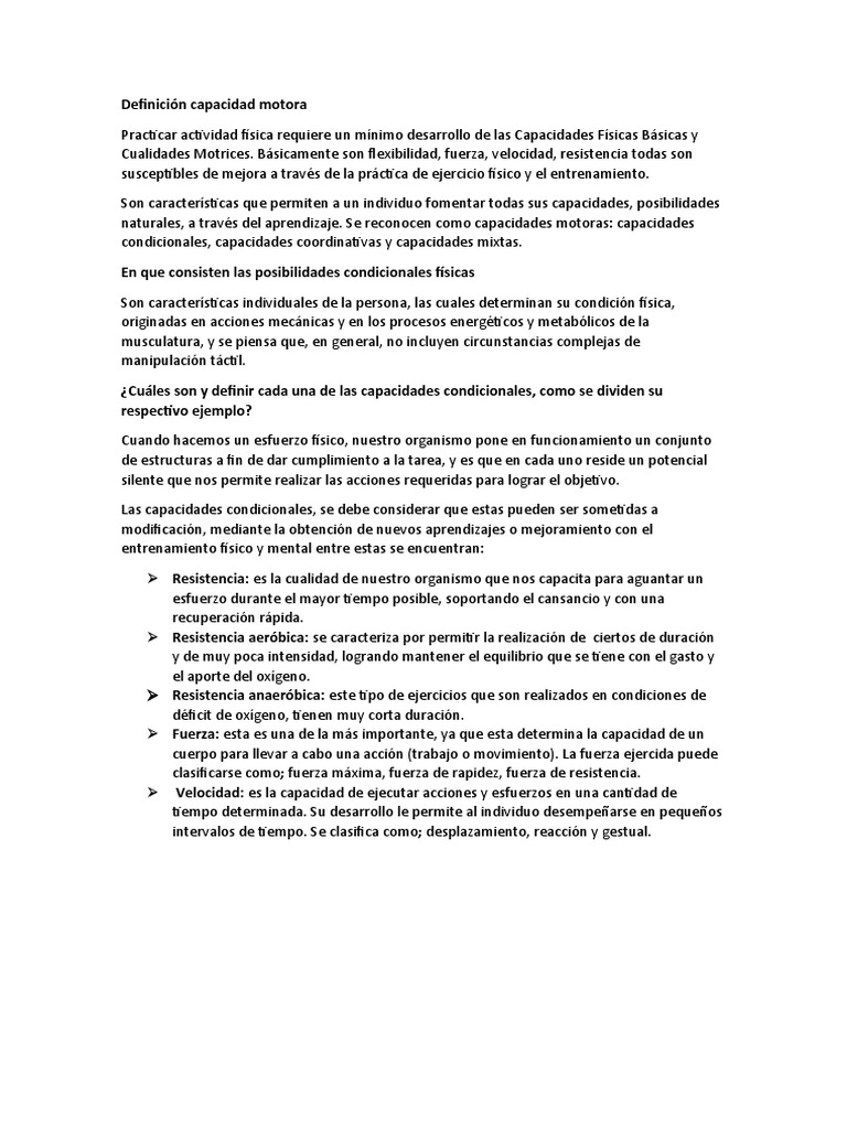 Definición Capacidad Motora | PDF | Resistencia | Fuerza