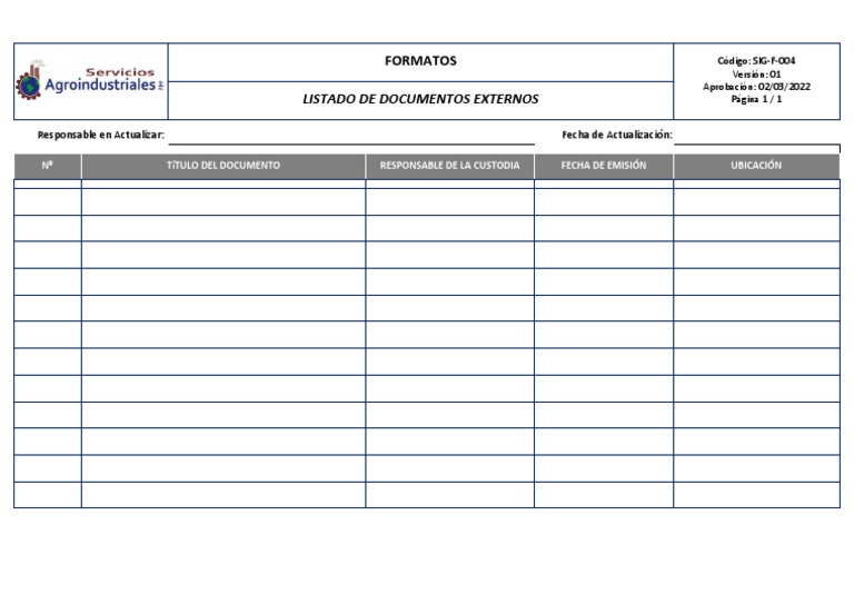 SIG-F-004 Listado de Documentos Externos V00 | PDF