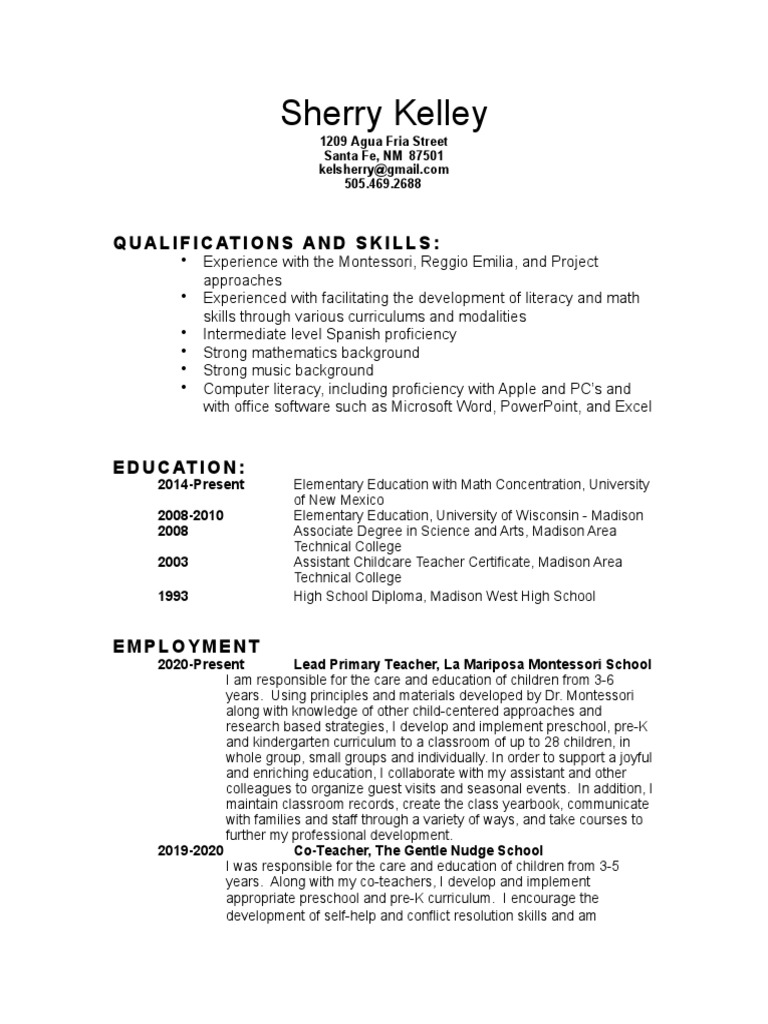 Sherry Kelley Resume 2022 | PDF | Preschool | Curriculum