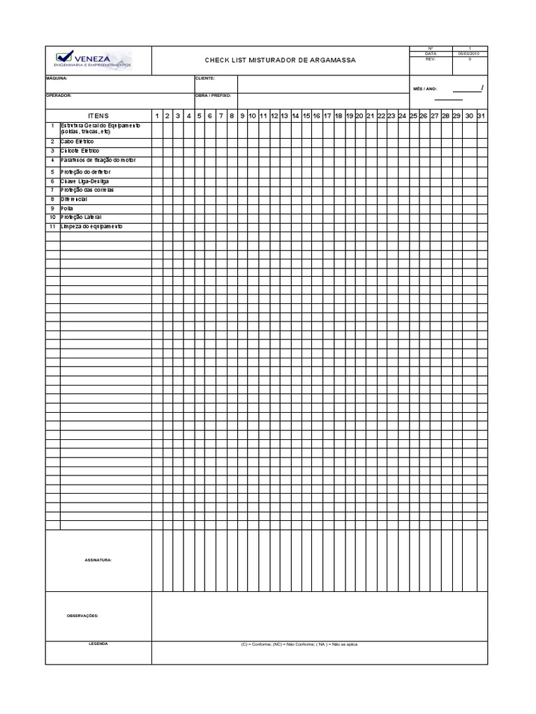 Check List Mensal - Misturador de Argamassa | PDF
