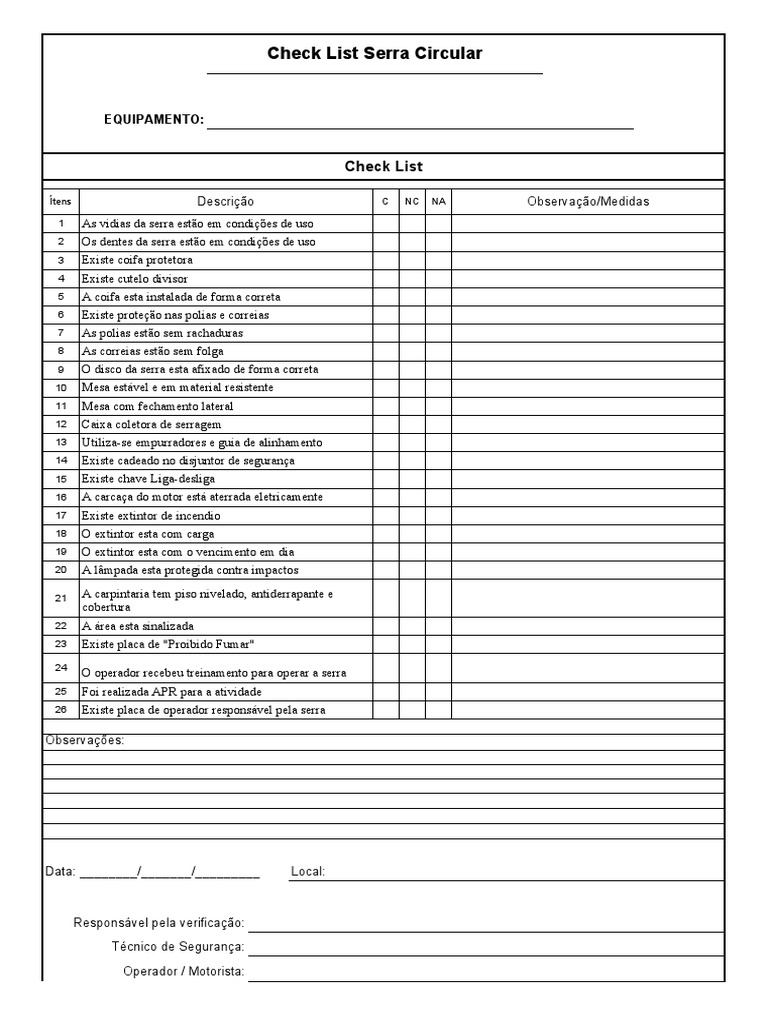 Check List Serra Circular | PDF