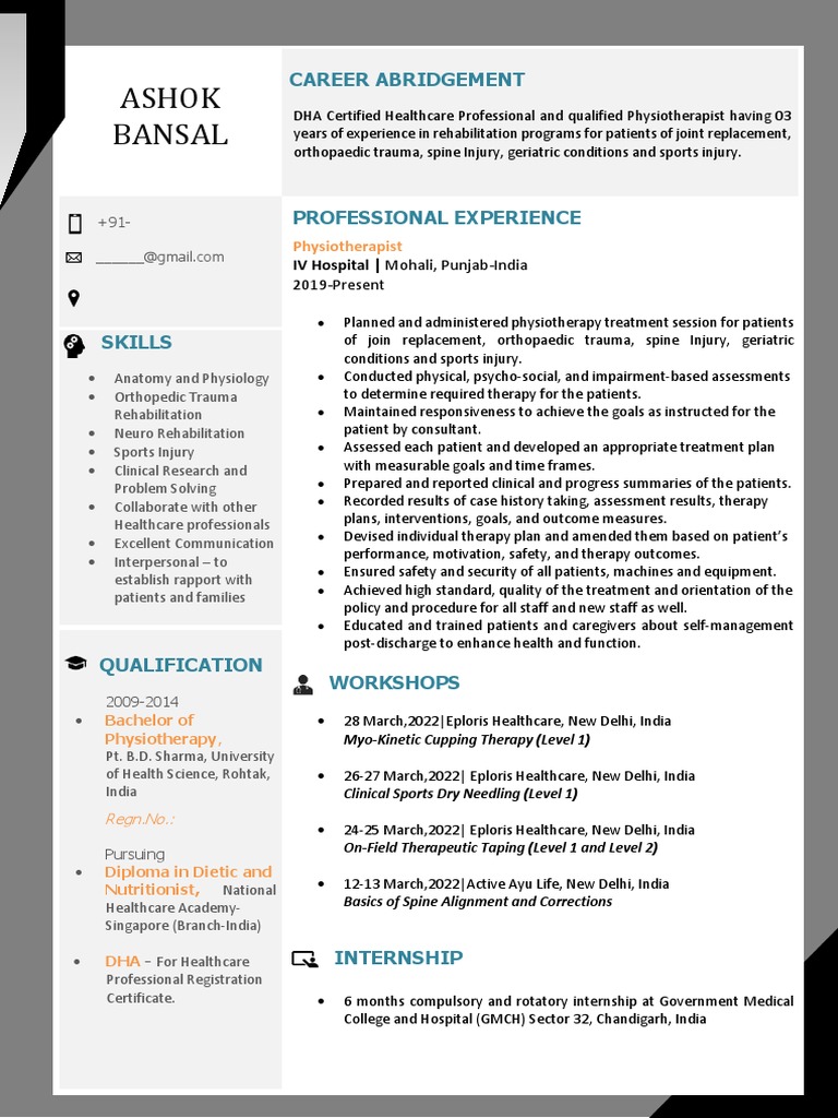 Physiotherapist With Three Years Experience Resume | PDF | Physical ...