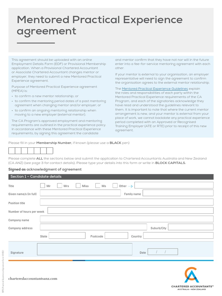 MPE - Practical Experience Agreement Form | PDF | Privacy | Accountant