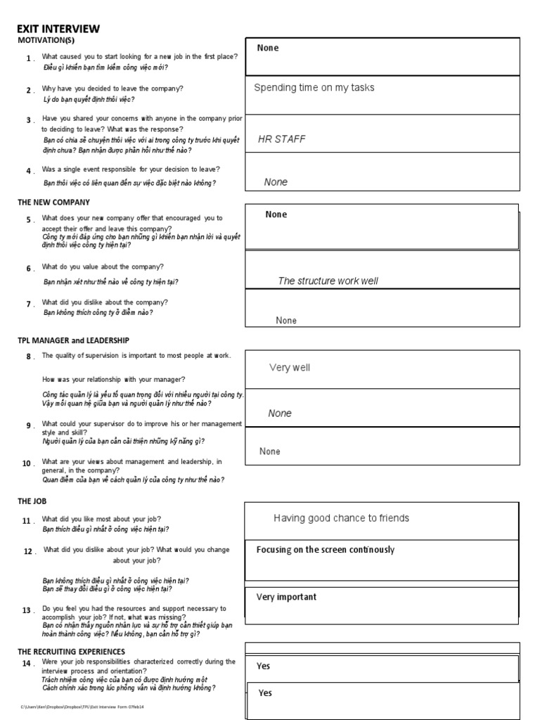 Exit Interview Form | PDF