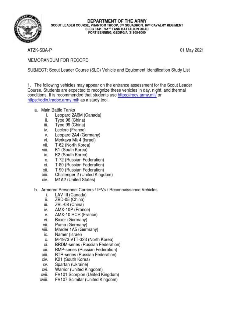 SLC Vehicle Identification Study List MFR | PDF | Combat Vehicles ...