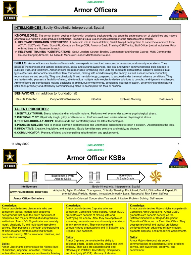 Armor Officers: INTELLIGENCES: Bodily-Kinesthetic, Interpersonal ...