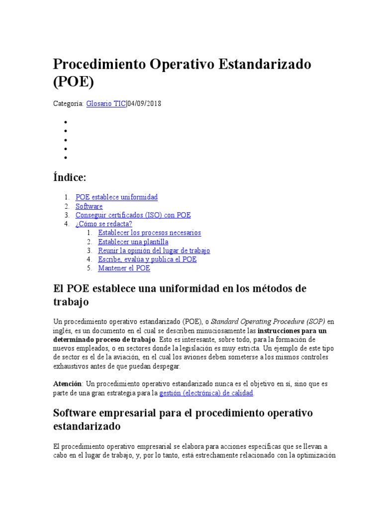 Procedimiento Operativo Estandarizado | PDF | Business | Calidad ...