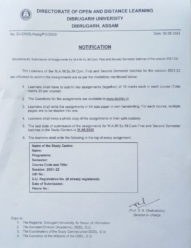 Notification of PG Home Assignment | PDF