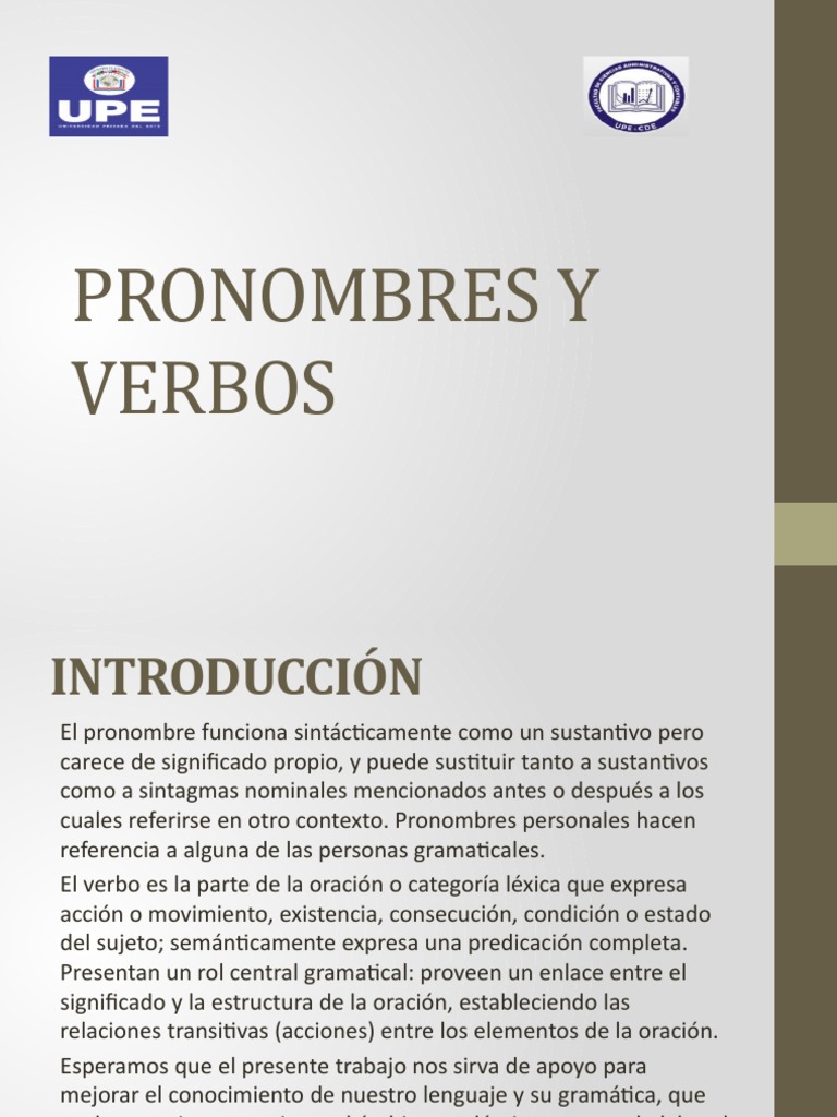 Pronombres y Verbos: Estructura y Uso | PDF | Pronombre | Verbo