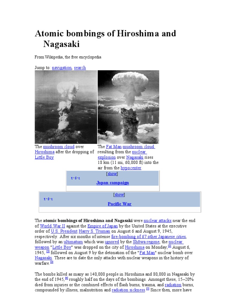 Atomic Bombings of Hiroshima and Nagasaki | PDF