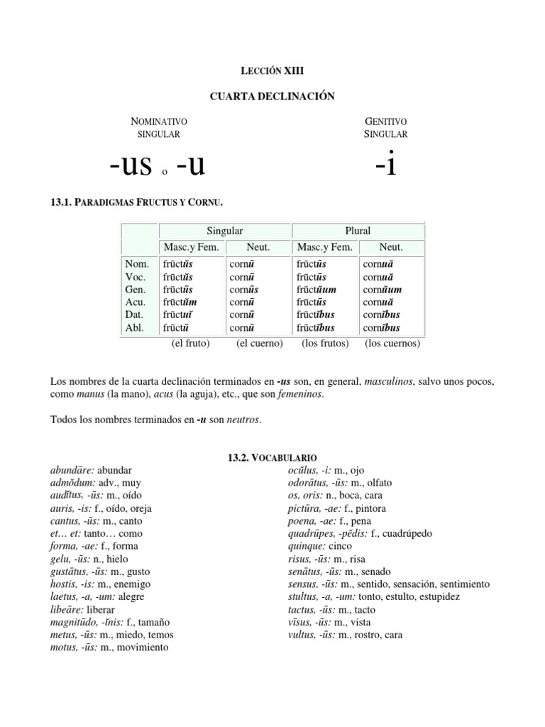 Cuarta Declinación en Latín: Paradigmas y Ejercicios | PDF | Tipología ...