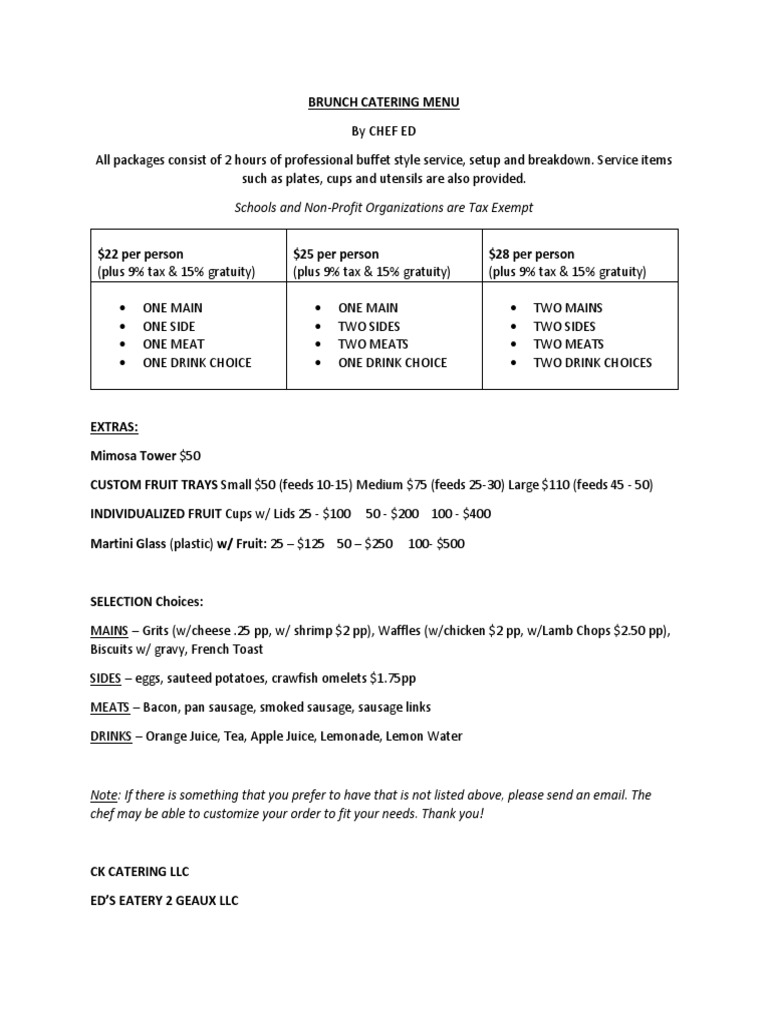 Brunch Catering Menu | PDF