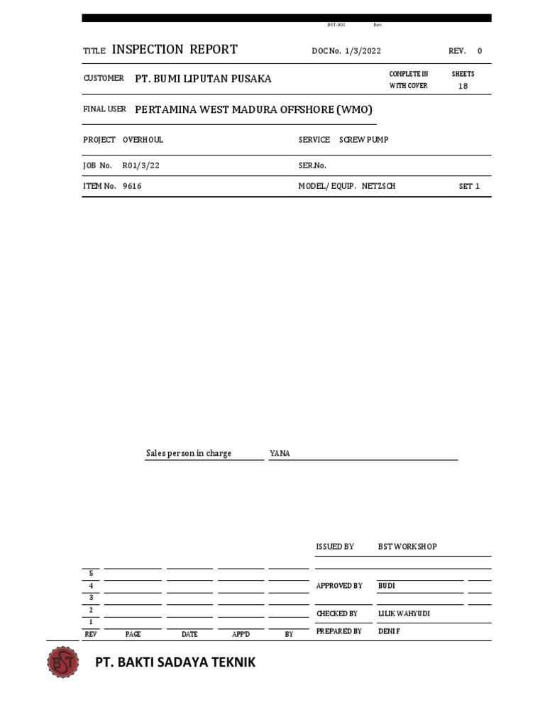 Inspection Report Screw Pump | PDF | Gear | Pump