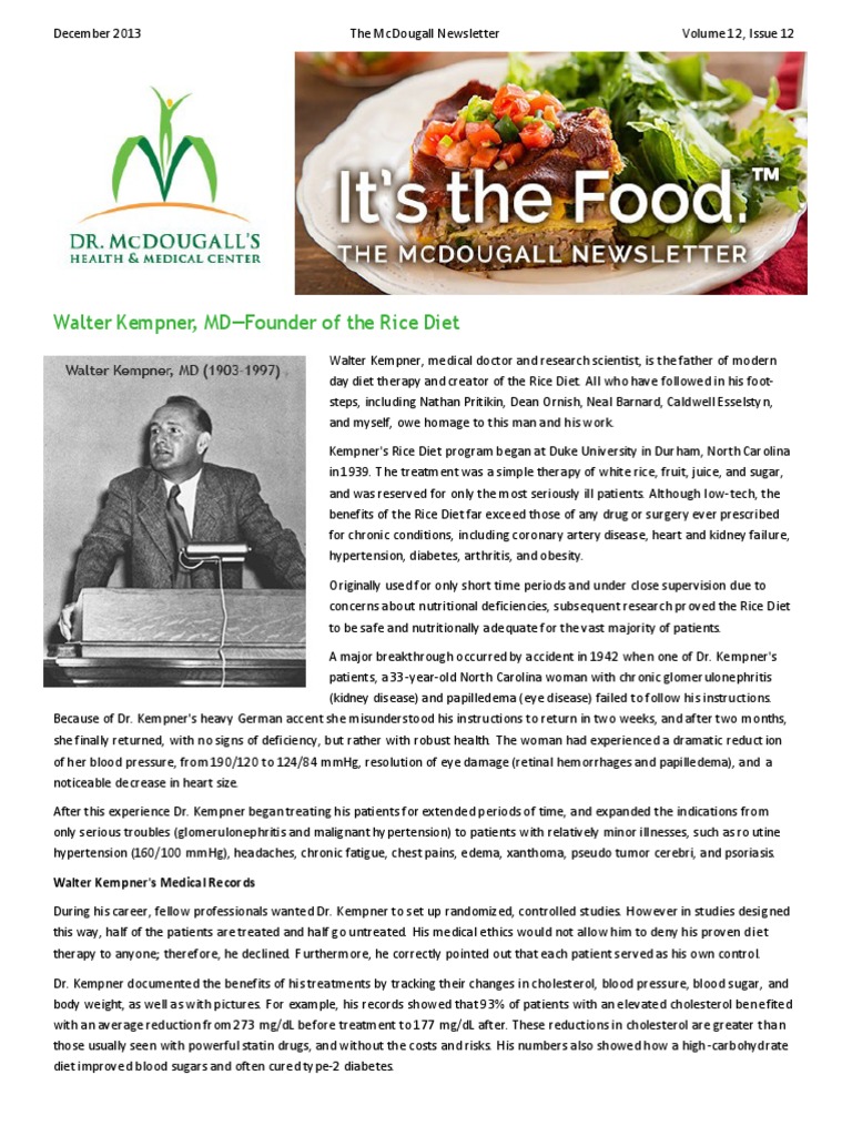 Walter Kempner, MD-Founder of The Rice Diet | PDF | Heart | Nutrition