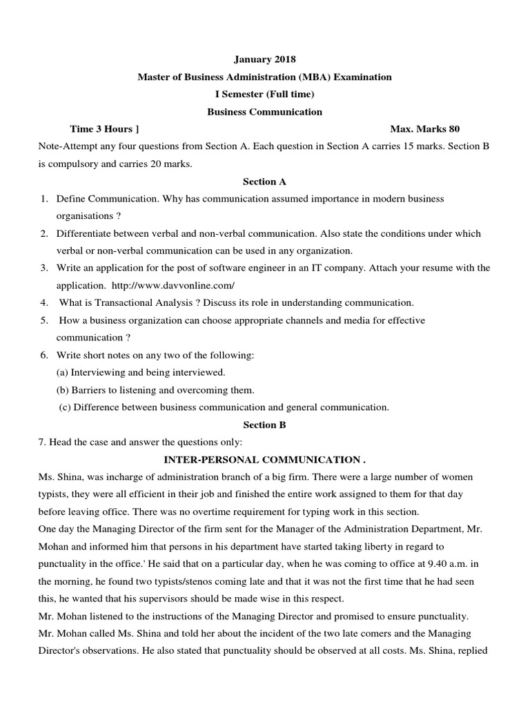 Mba 1 Sem Business Communication N 223 Feb 2019 | PDF | Communication | Nonverbal Communication