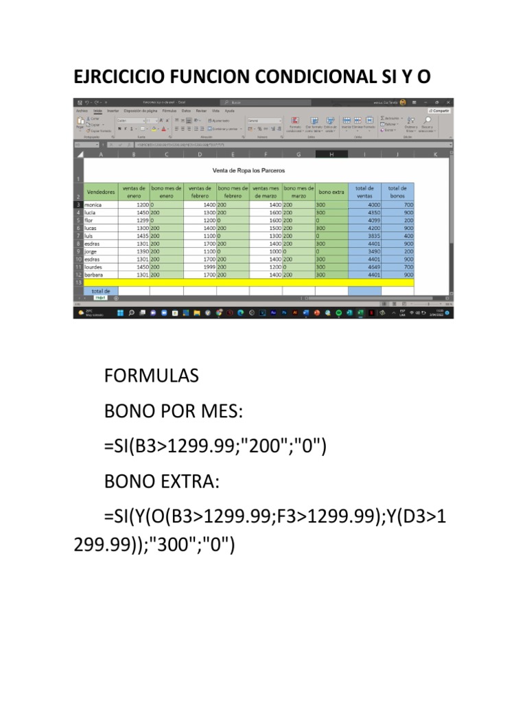 Ejrcicicio Funcion Condicional Si y o | PDF