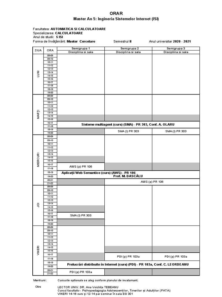 Orar5CMasterCTI Sem2 | PDF