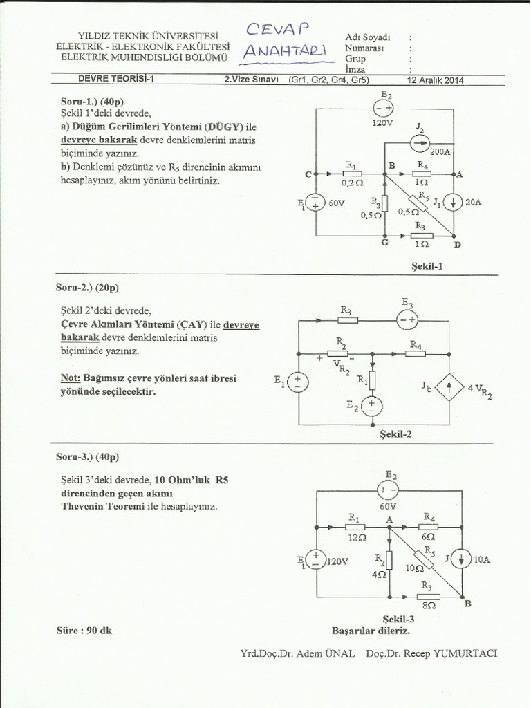 7-20141 DEVRE TEORiSi 1 Vize 2 Sorular Cevaplar | PDF