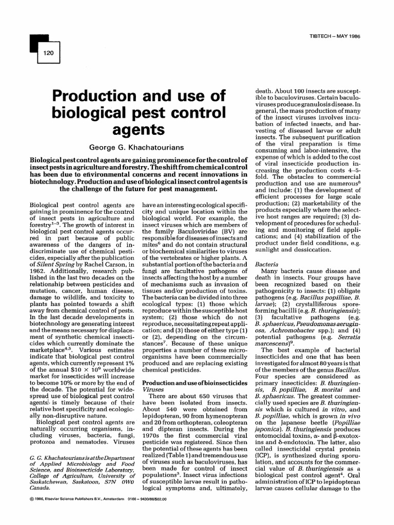 Production and Use of Biological Pest Control Agents | PDF | Biological ...