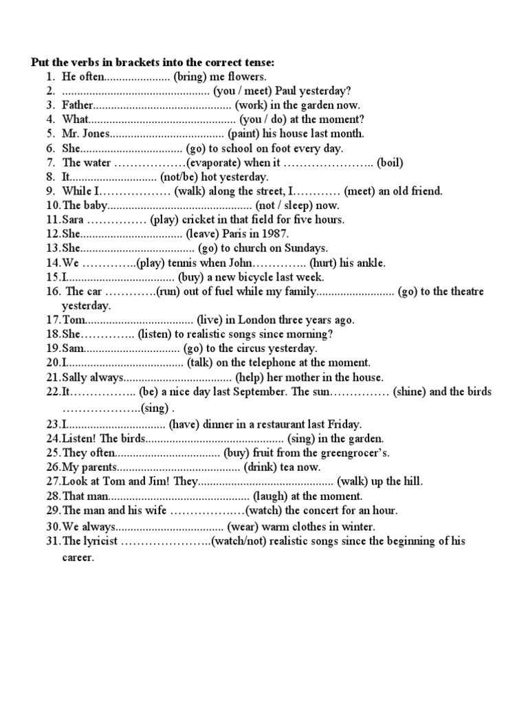Tenses Worksheet GR 8 | PDF