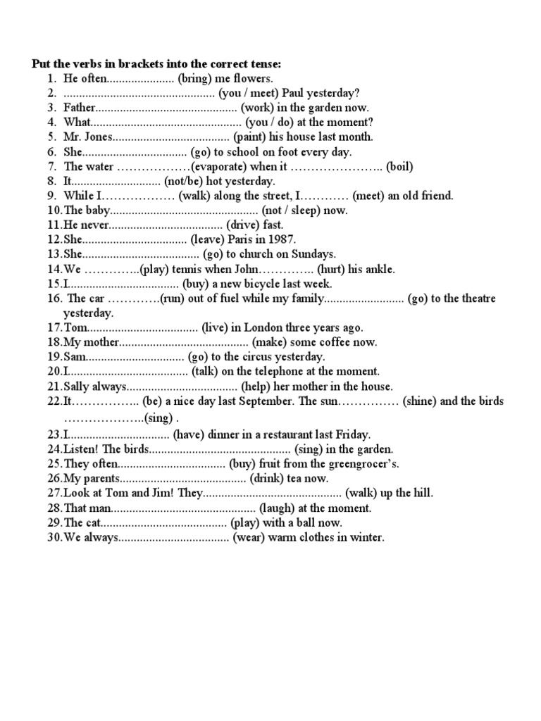 Tenses Worksheet GR 7 | PDF